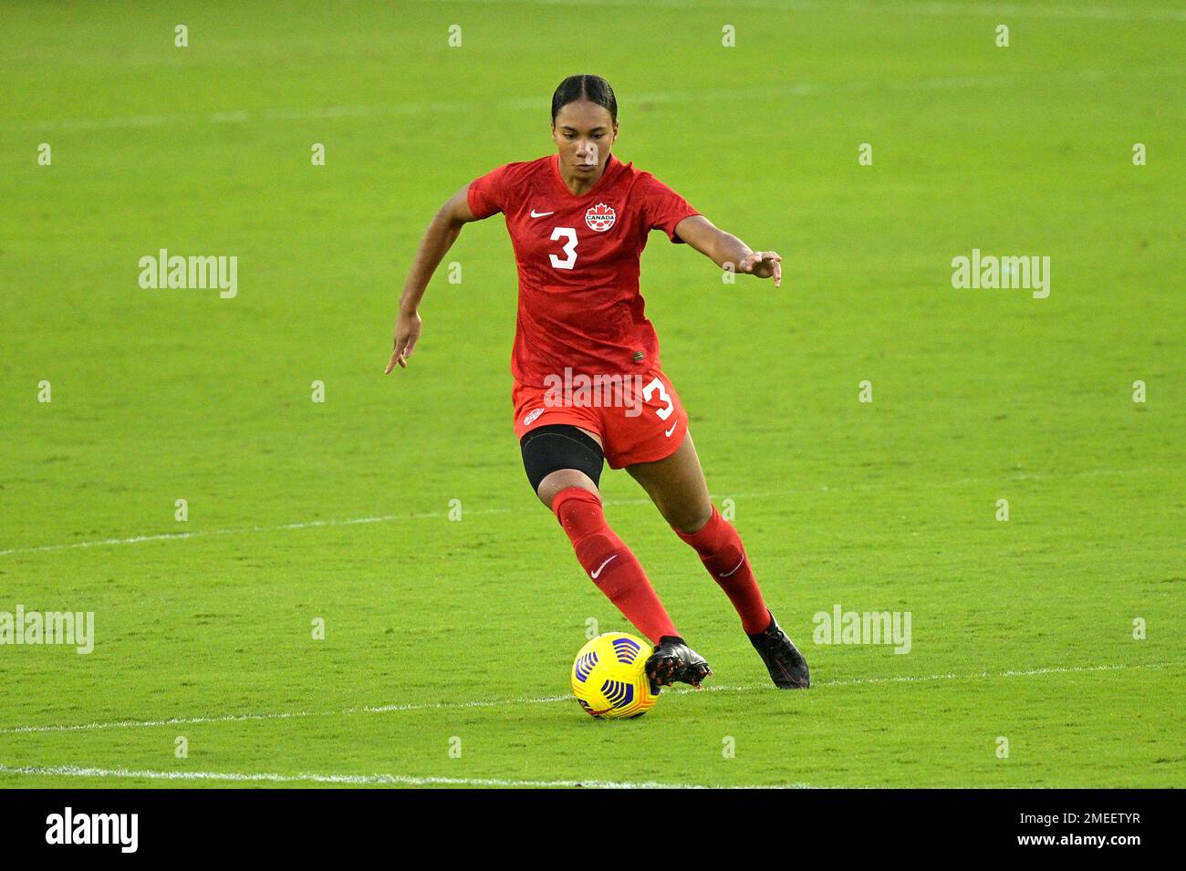 Canada defender Jade Rose (3) controls a ball during the first half of a SheBelieves Cup women's ...