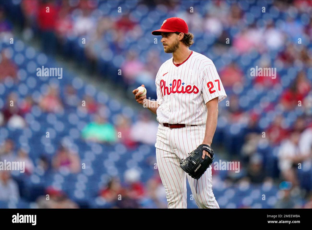 Philadelphia Phillies' Aaron Nola plays during an interleague baseball ...