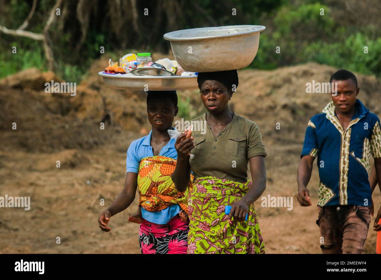 Local African People doing daily job in Ghana Village, Western Africa ...