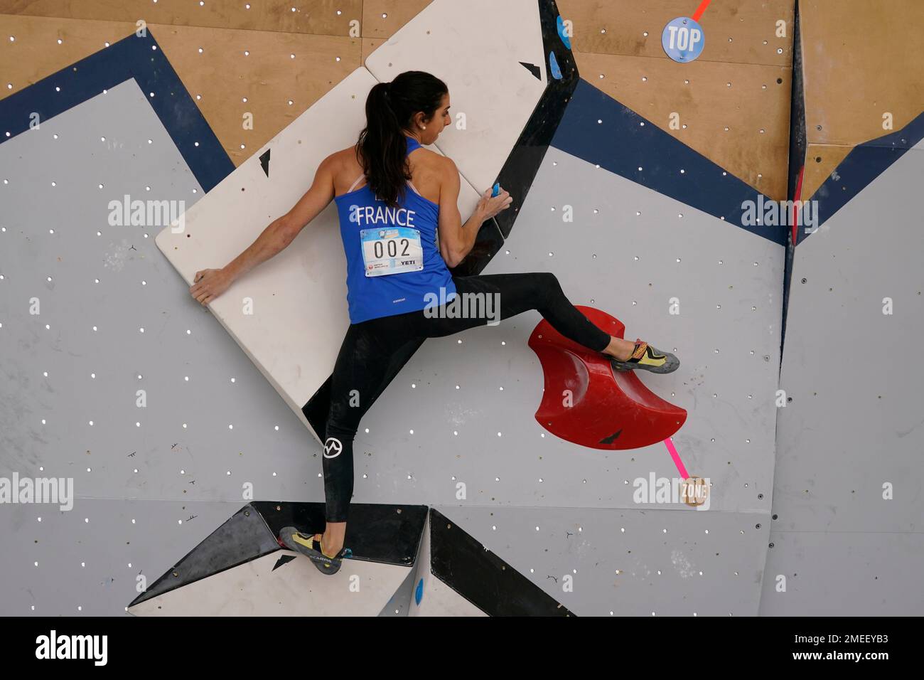 France's Fanny Gibert climbs during women's boulder qualification at ...