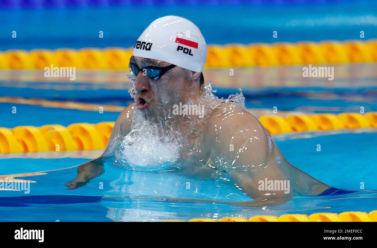 Jan Kozakiewicz of Poland competes in the 50 meter breaststroke ...