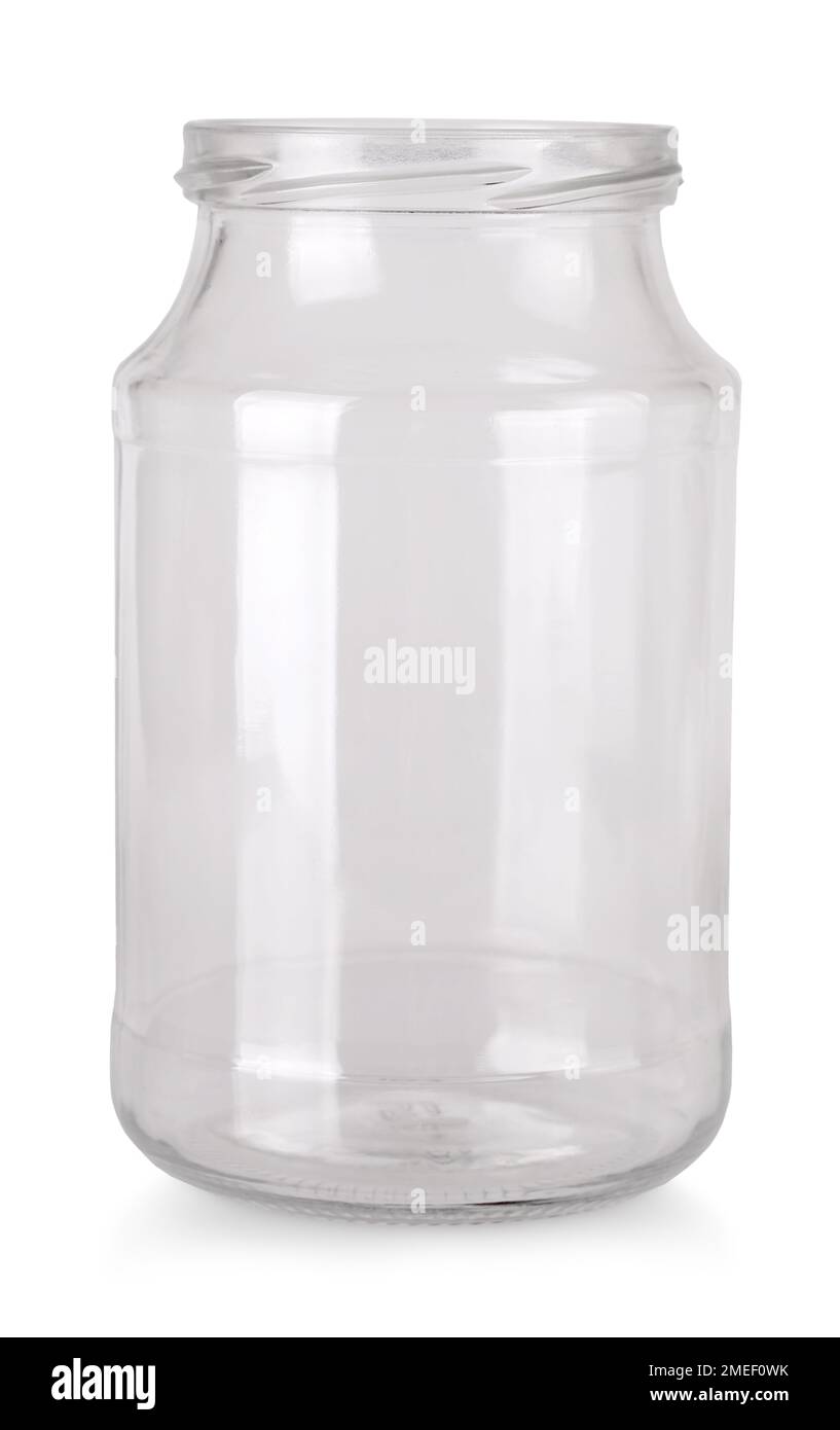 The open empty glass jar isolated on white background Stock Photo - Alamy