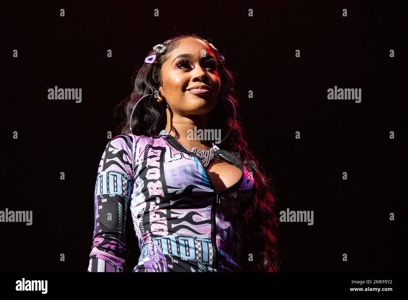 FILE - Saweetie appears during a performance at Bankers Life Fieldhouse ...
