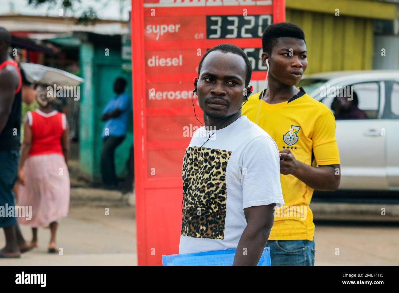 Local African Ghana People walking to the daily activities on the Accra ...
