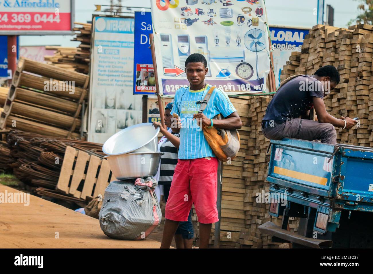 Local African Ghana People walking to the daily activities on the Accra ...