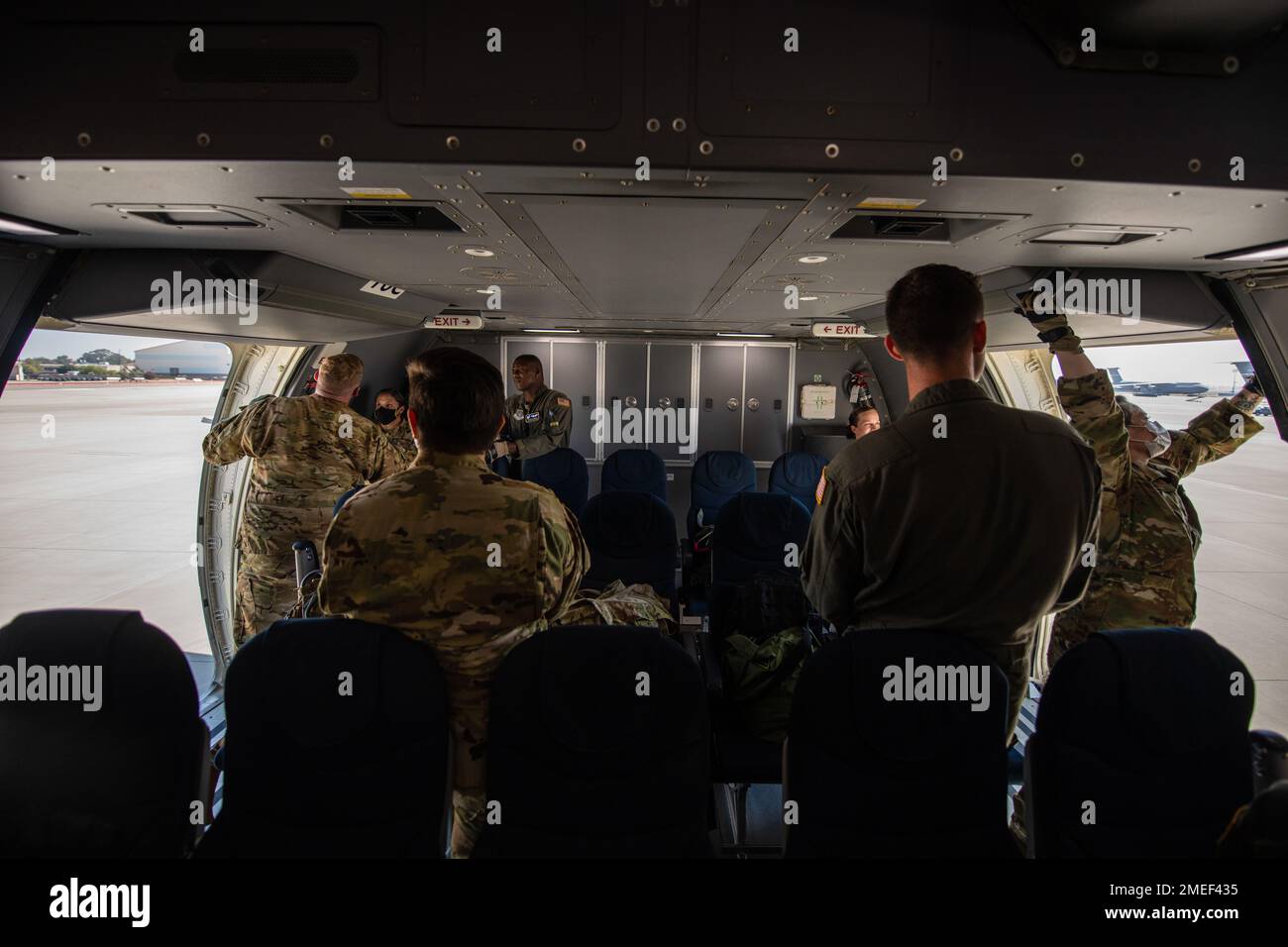 U.S. Airmen from the 60th Aeromedical Evacuation Squadron train on a KC ...