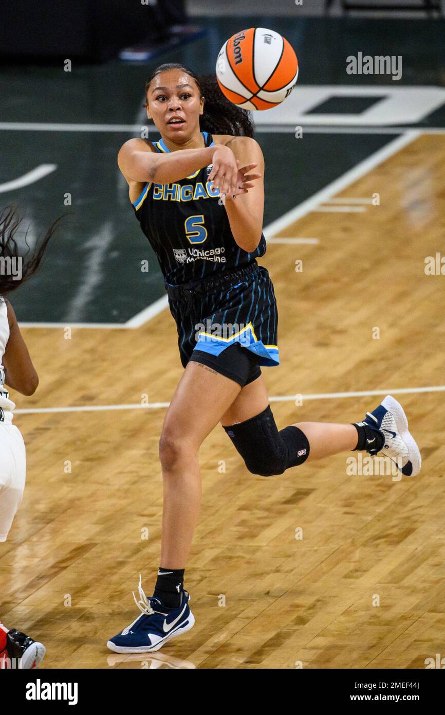Chicago Sky guard Stephanie Watts (5) passes the ball during a WNBA ...