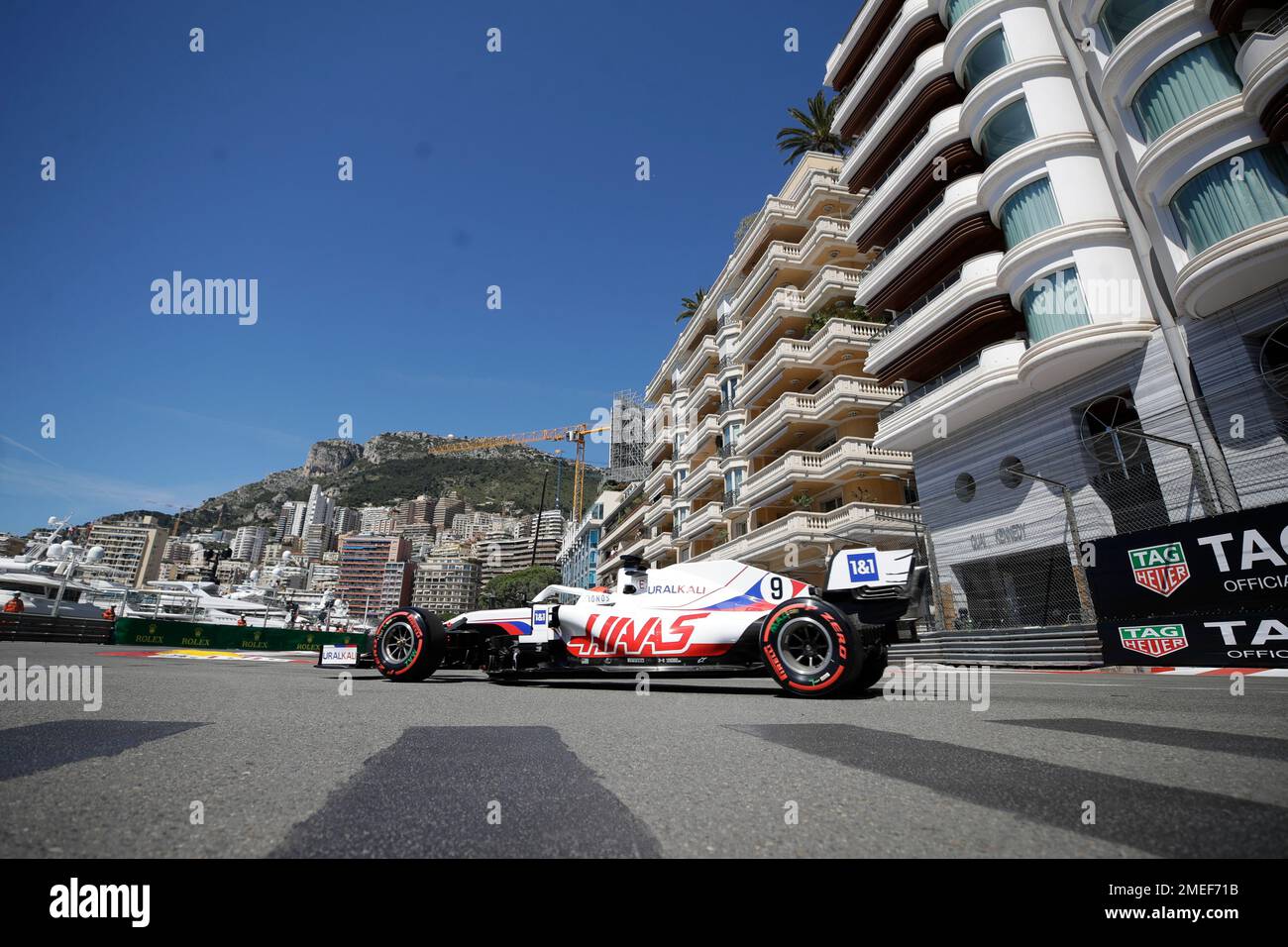 Haas driver Nikita Mazepin of Russia steers his car during the first ...