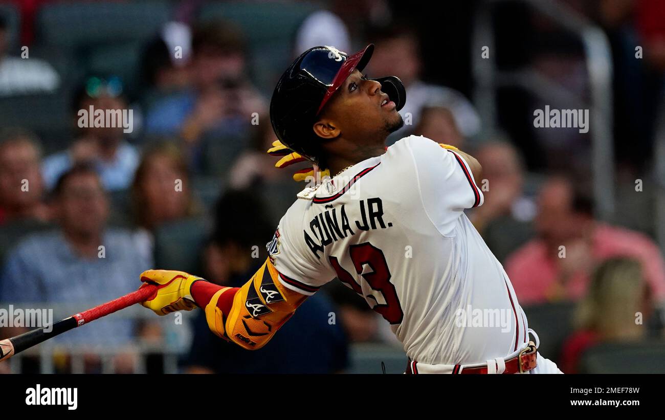 Atlanta Braves right fielder Ronald Acuna Jr. (13) bats against the New ...
