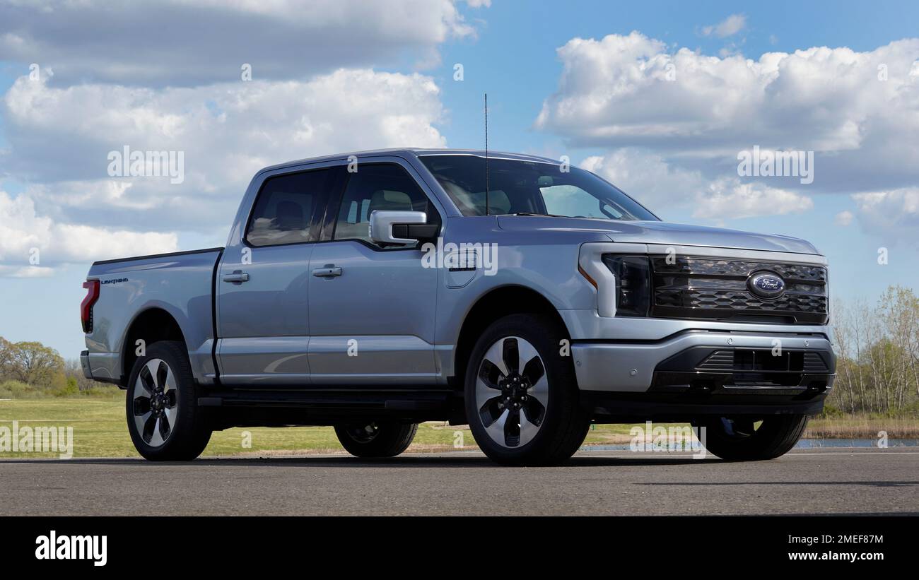 A pre-production Ford F-150 Lightning is shown in Bruce Township, Mich ...