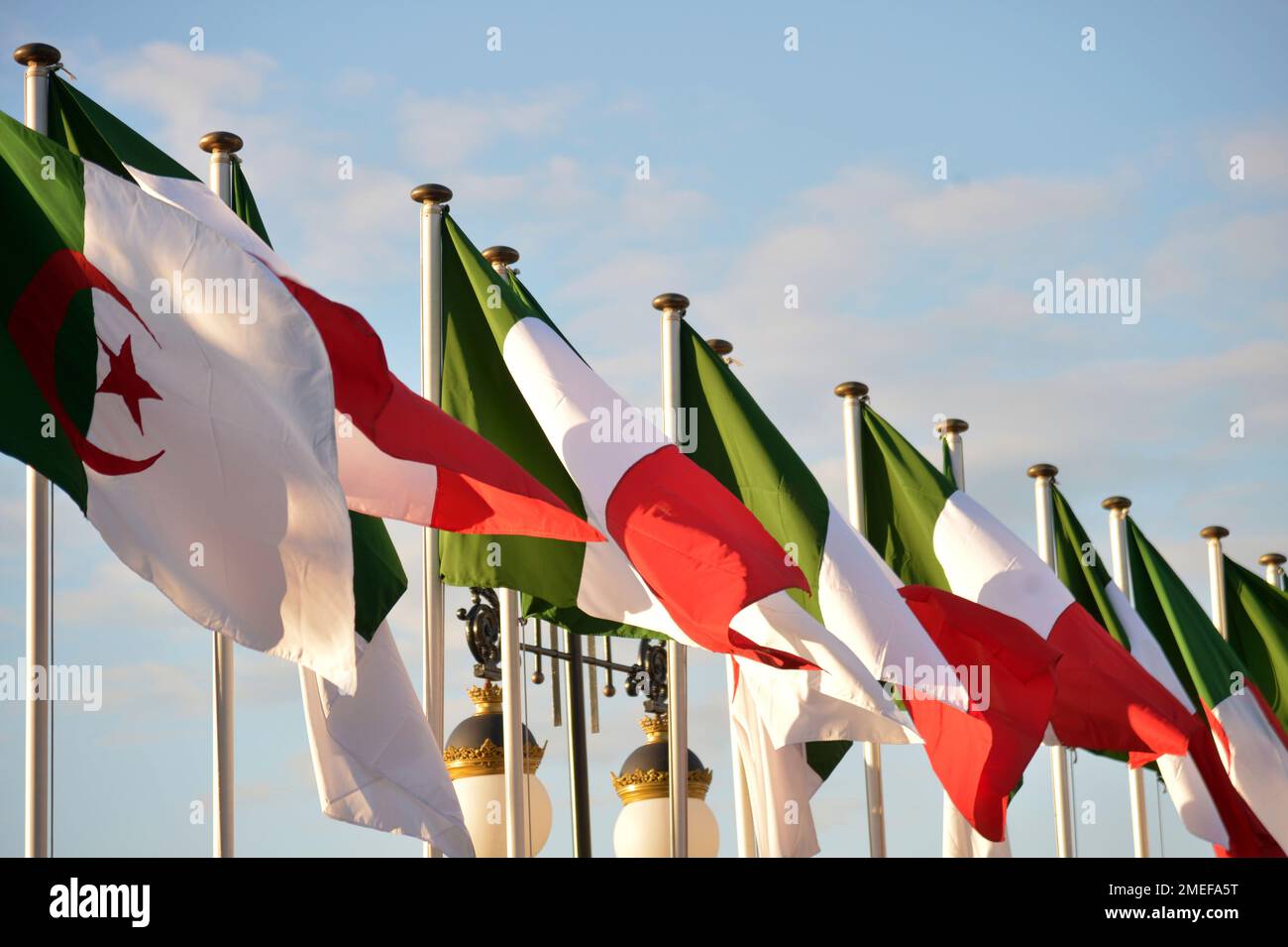 Algerian and Italian flags are placed as Italian Prime Minister Giorgia ...