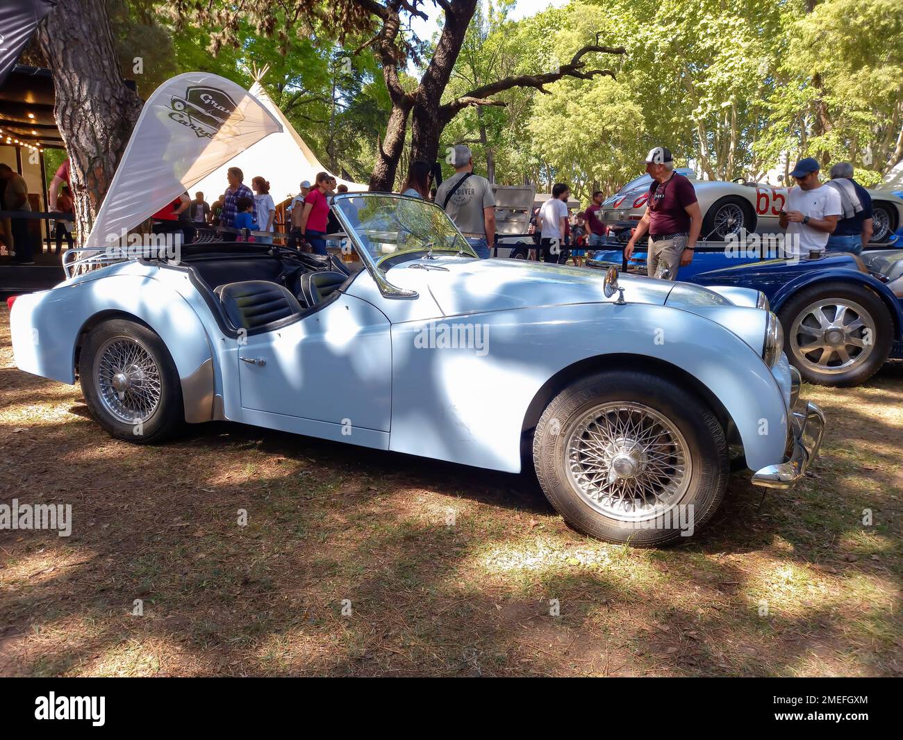 San Isidro, Argentina - Oct 7, 2022: Old light blue sport 1950s Triumph ...