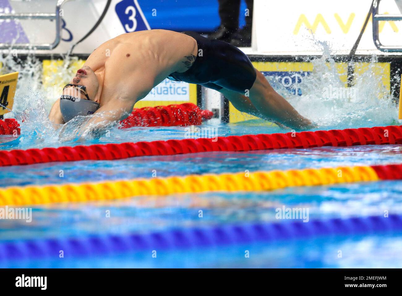 Romania's Robert Glinta competes in the 50 meters men's backstroke ...