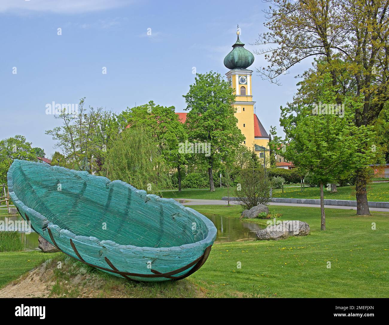 A glass boat in the village park of Frauenau, known for its glass ...