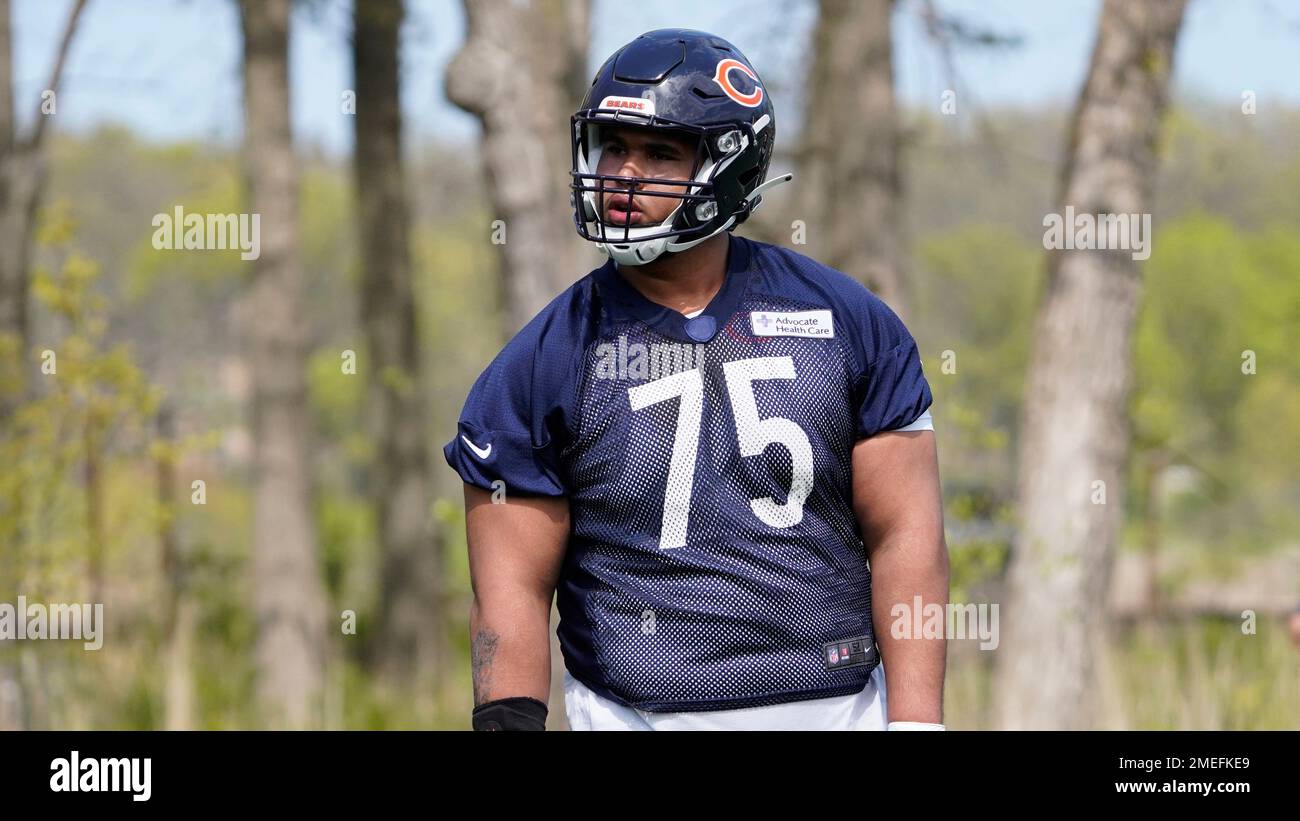 Chicago Bears offensive tackle Larry Borom (75) during the NFL football ...