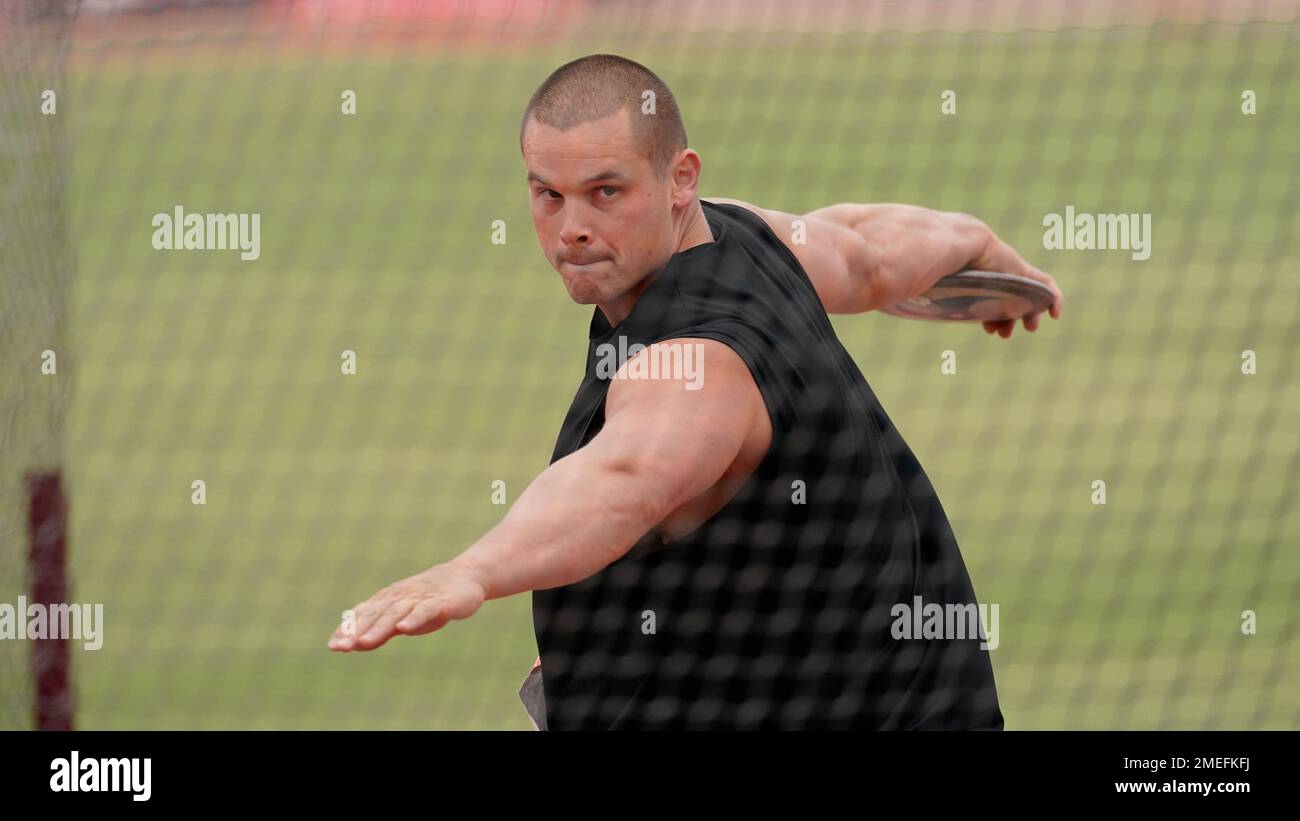 Colin Quirke competes in men's discus throw during the USATF Golden ...