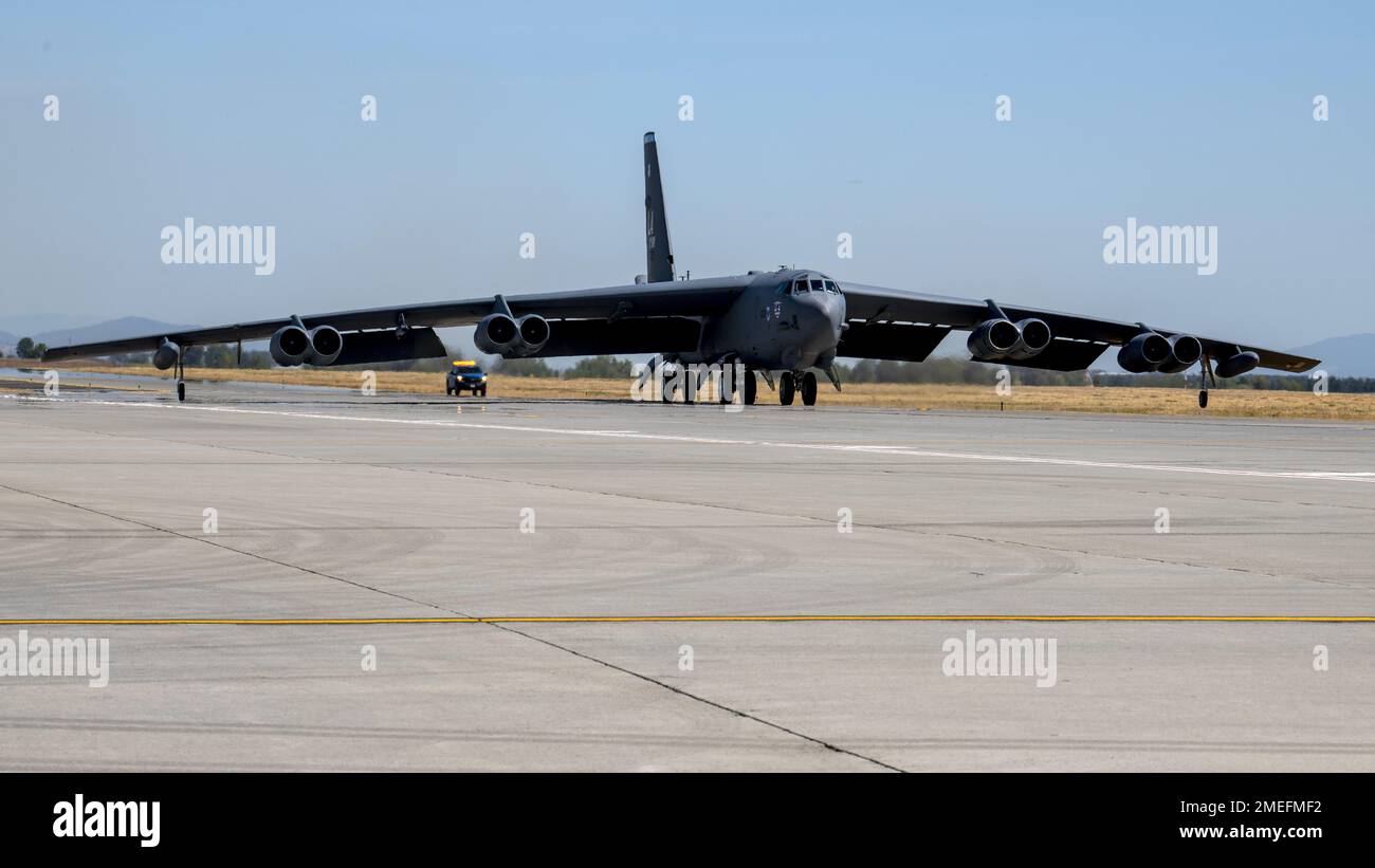 A B-52 Stratofortress from Barksdale AFB lands on the flight line at ...