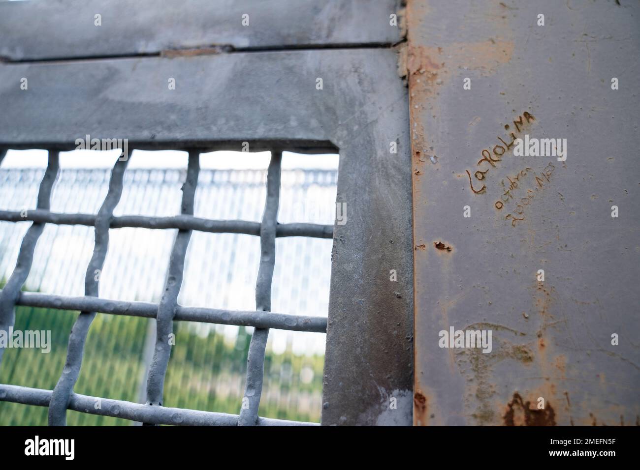 An etching that reads "Carolina October 2000" remains on the inside of ...