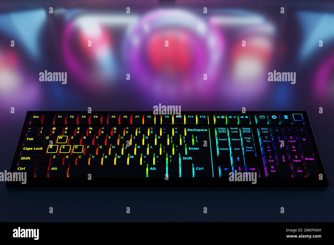 3d illustration, colorful gaming keyboard with LED backlit. Realistic ...