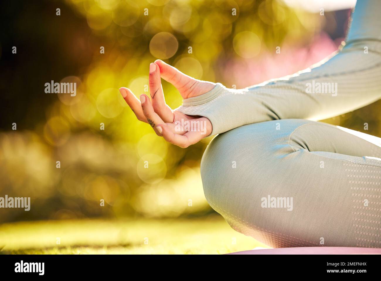 Yoga meditation, peace and hands of woman meditate for spiritual mental ...