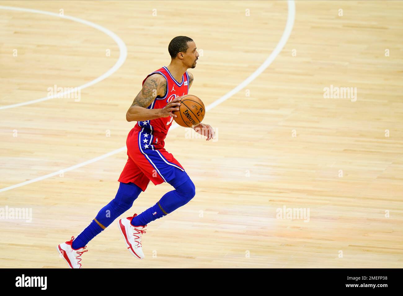 Philadelphia 76ers' George Hill plays during an NBA basketball game ...