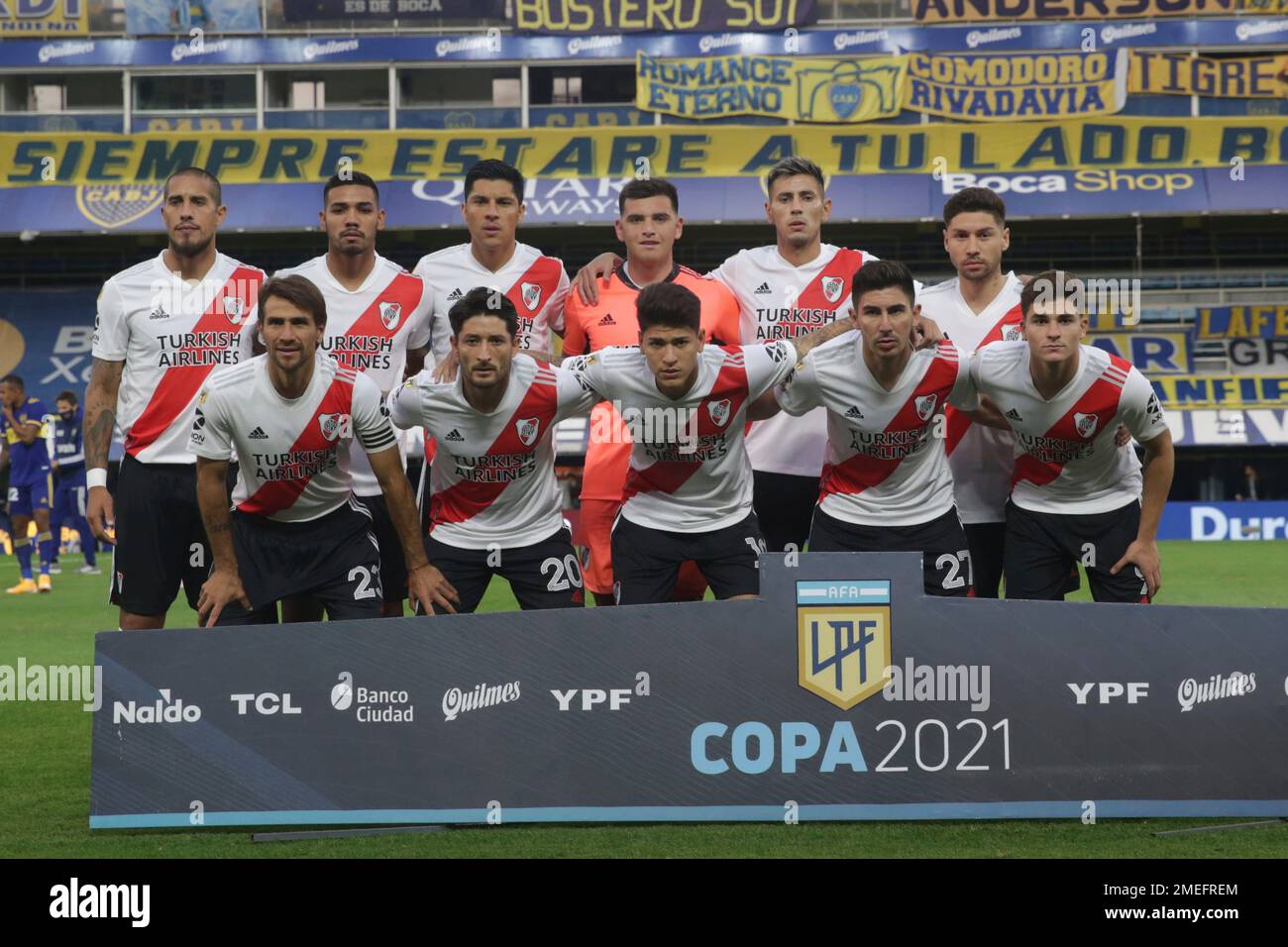 River Plate players pose for a team photo before a local league soccer ...
