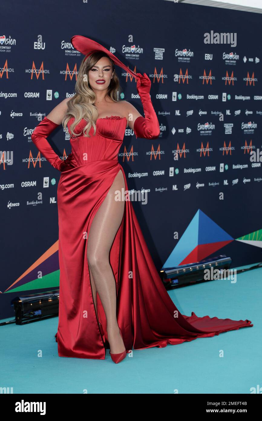 Anxhela Peristeri from Albania poses for photographers upon arrival at ...