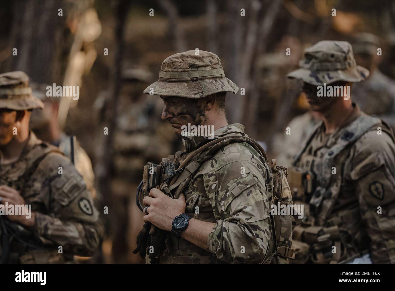Soldiers assigned to the 2nd Infantry Brigade Combat Team engage in ...