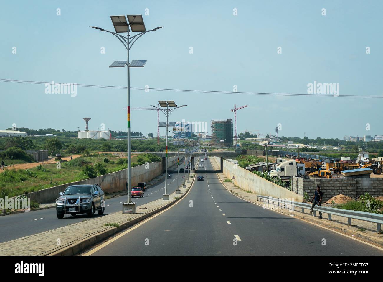 Accra, Ghana - April 04, 2022: Dusty Car on the Scenic African Road ...