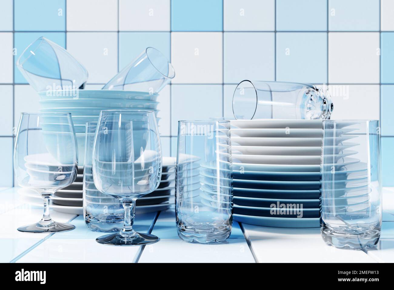 Realistic 3d illustration of an empty set of dishes. Clean dishes ...