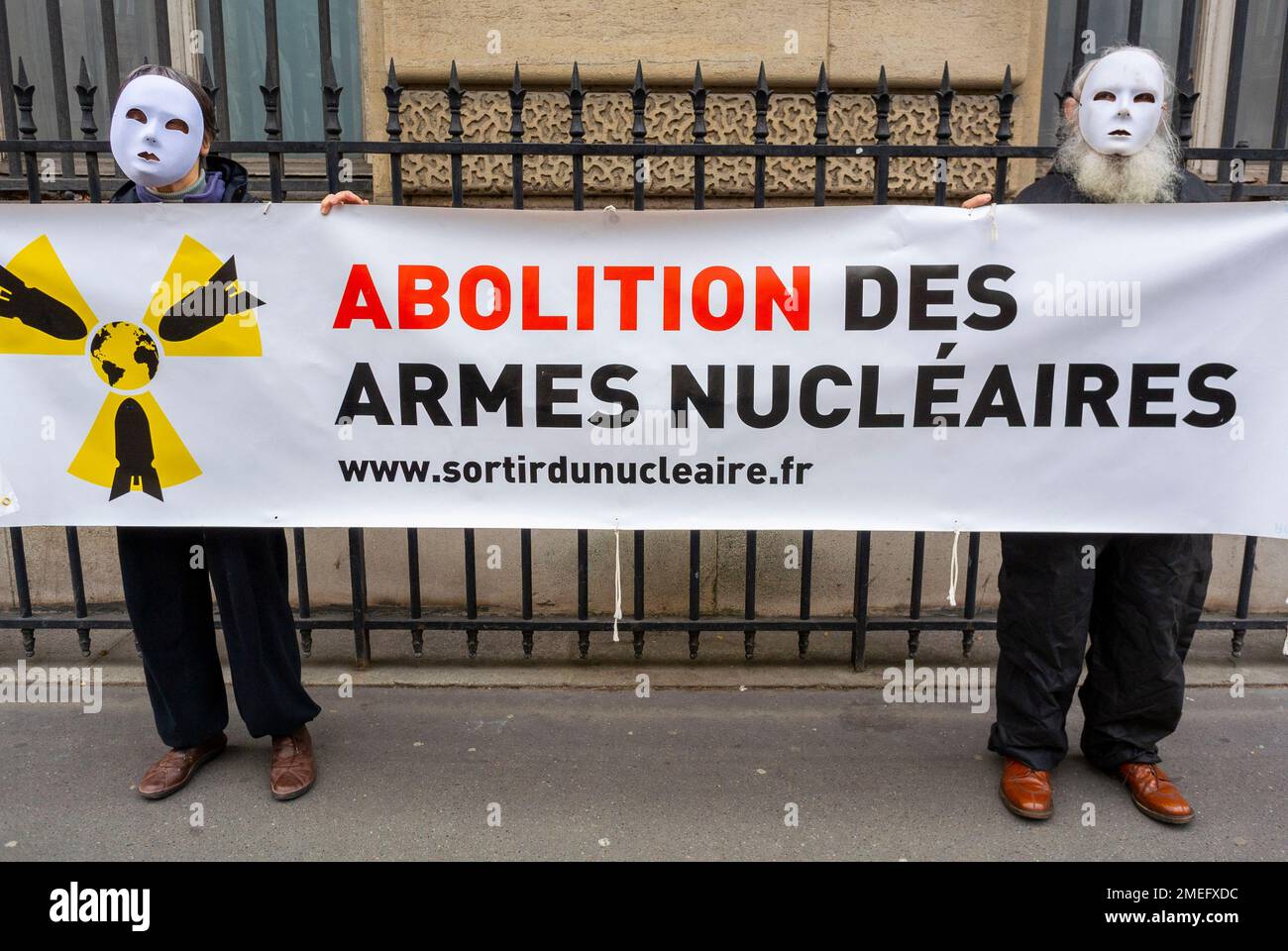Paris, France, Anti Nuclear Arms Demonstration, People in Masks Holding ...