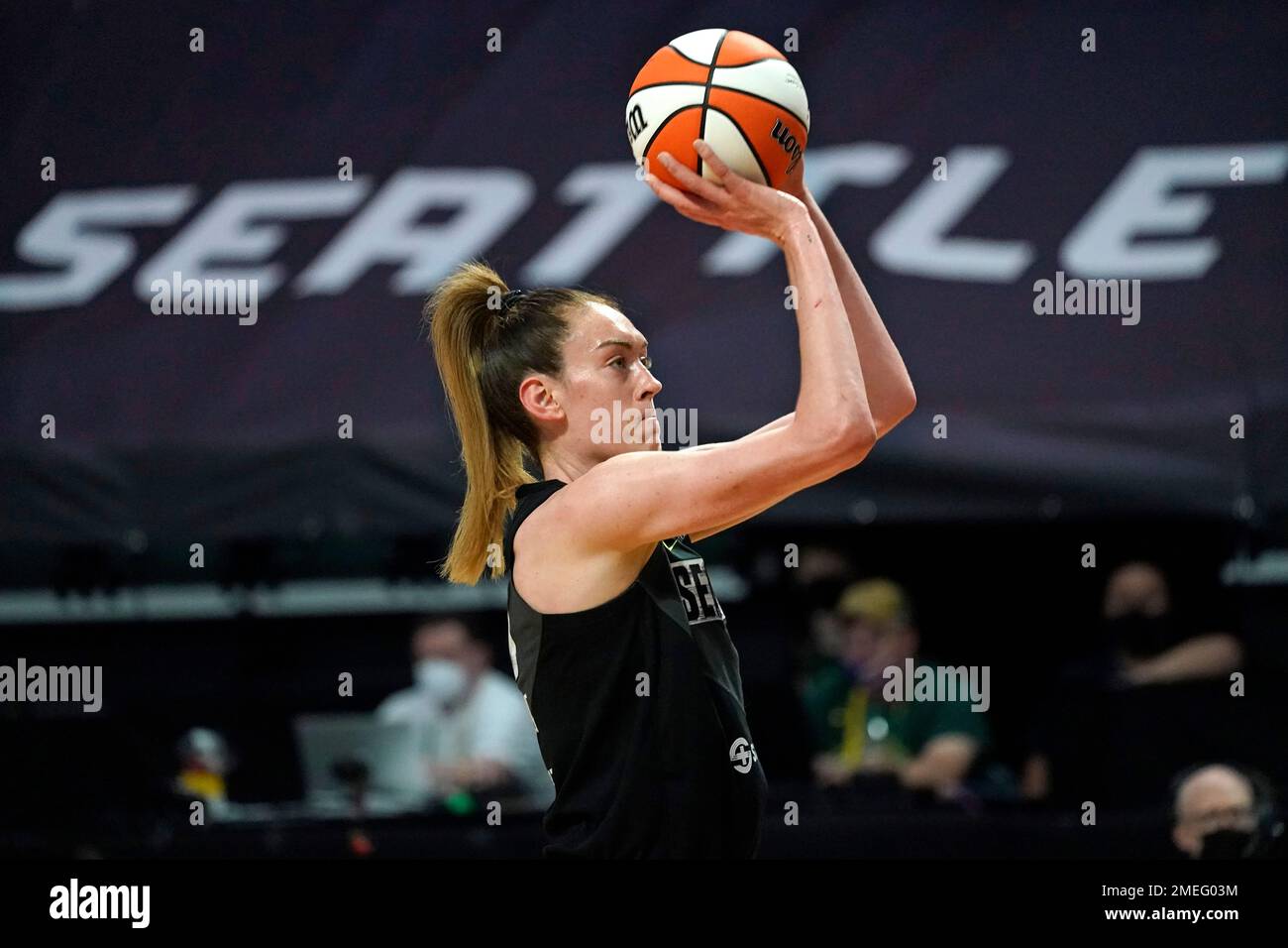 Seattle Storm's Breanna Stewart shoots a free throw against the Las ...