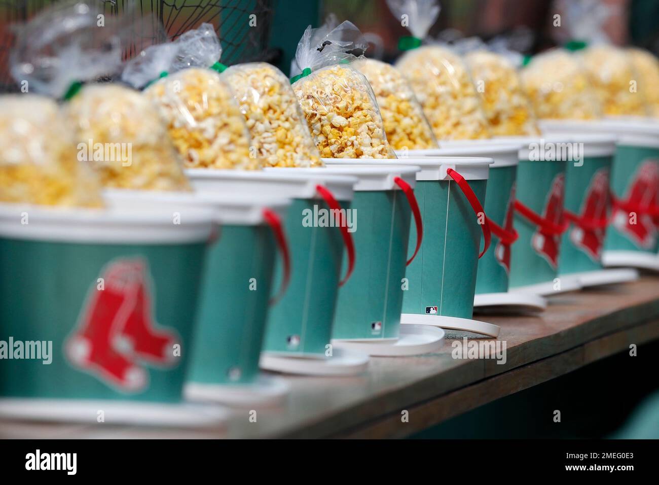 Popcorn containers at Fenway Park before a baseball game between the ...