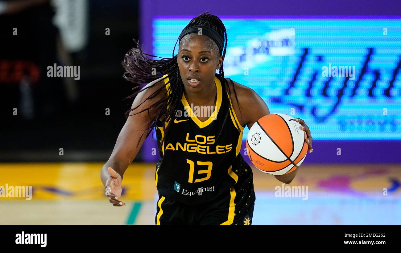 Los Angeles Sparks forward Chiney Ogwumike (13) controls the ball ...