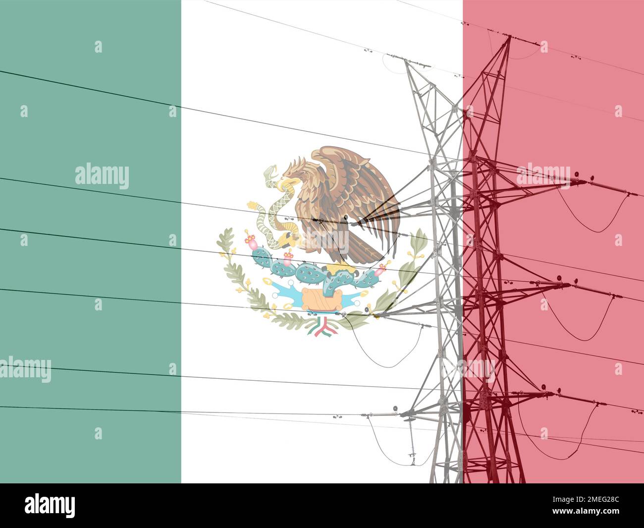 High voltage post or High voltage tower with Mexico Flag. Energy ...