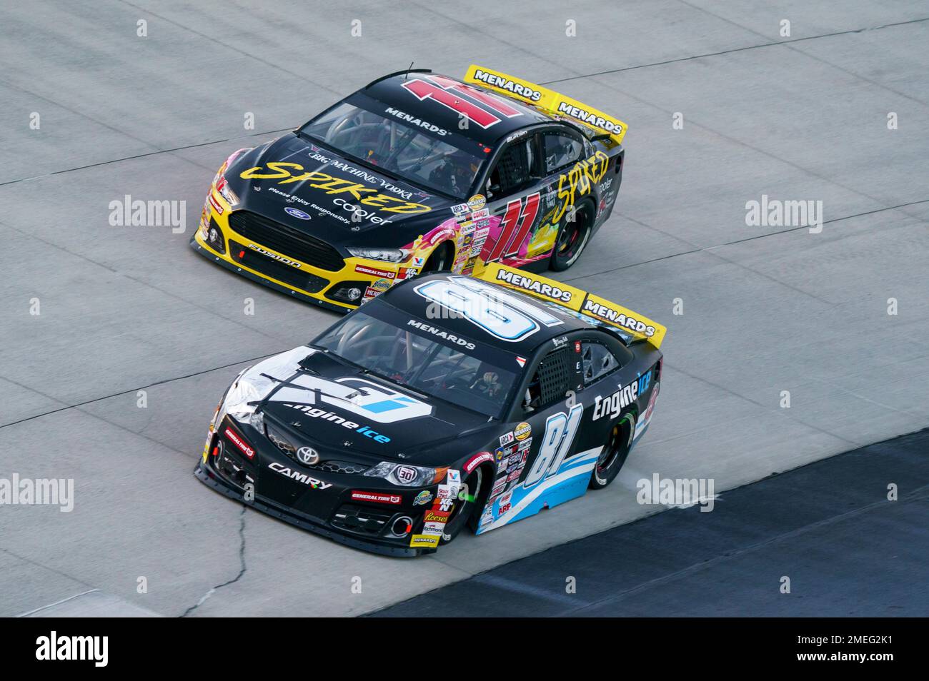 Sammy Smith, left, tries to hold off Jade Buford, right, during an ARCA ...
