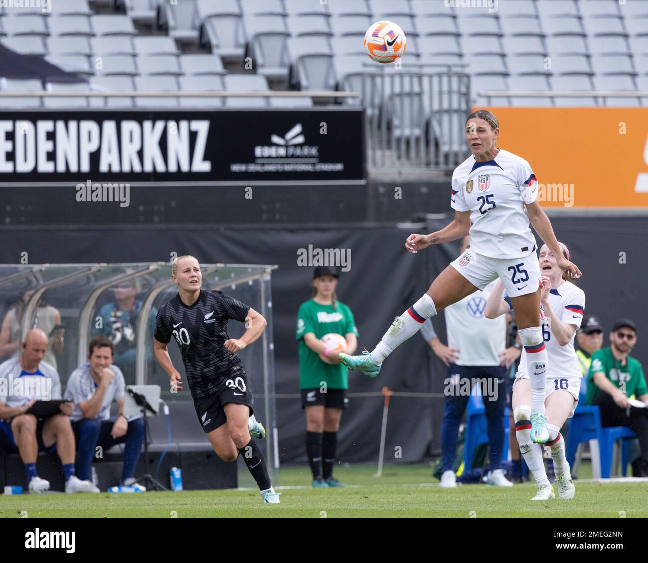 Auckland, New Zealand, January 21st 2023: Trinity Rodman (25 USA) jumps ...