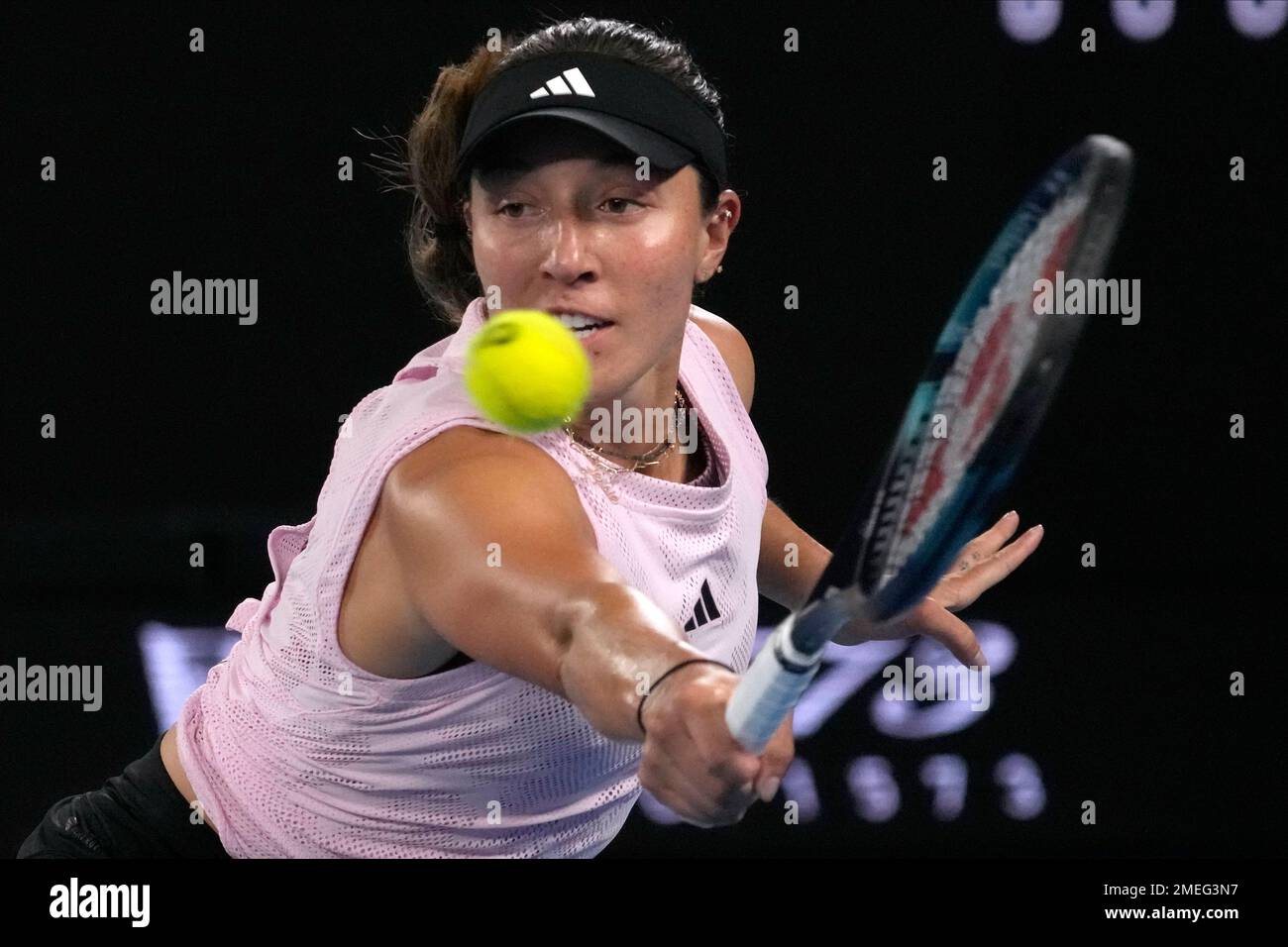 Jessica Pegula of the U.S. plays a backhand return to Victoria Azarenka ...