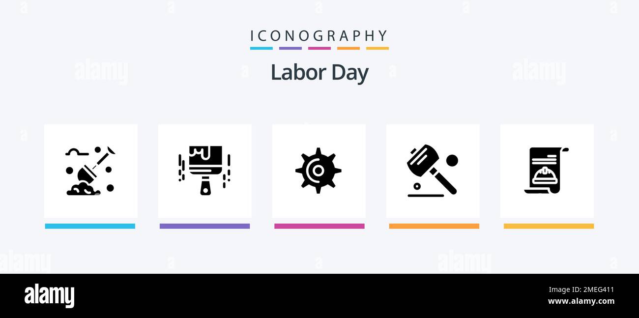 Labor Day Glyph 5 Icon Pack Including hand . color . teeth. gear ...
