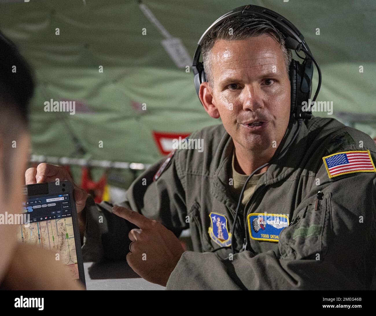 U.S. Air Force Col. Todd Deshler, A3 Director of Operations (center ...