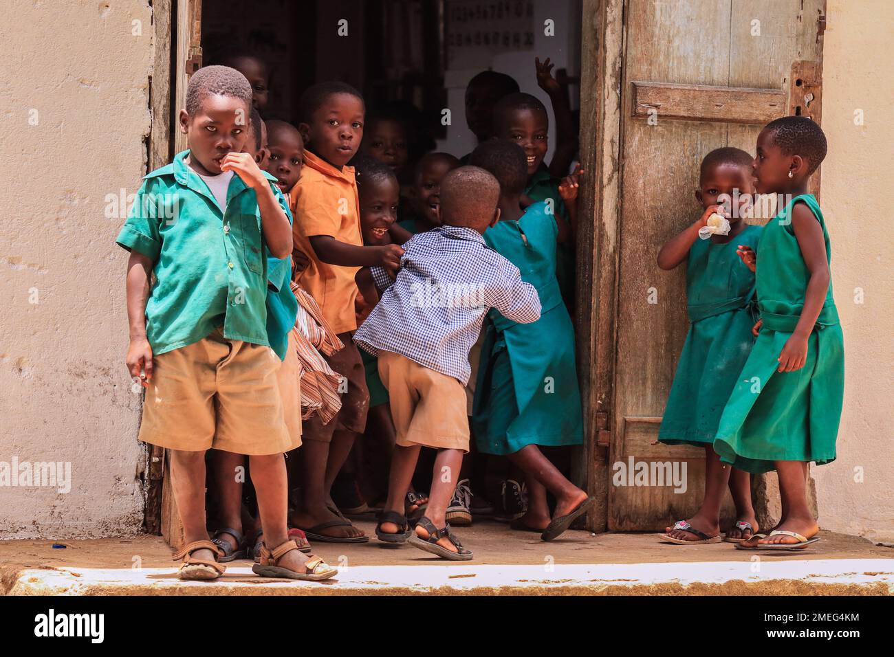 Amedzofe, Ghana - April 2022: African Pupils in Colorful School Uniform ...