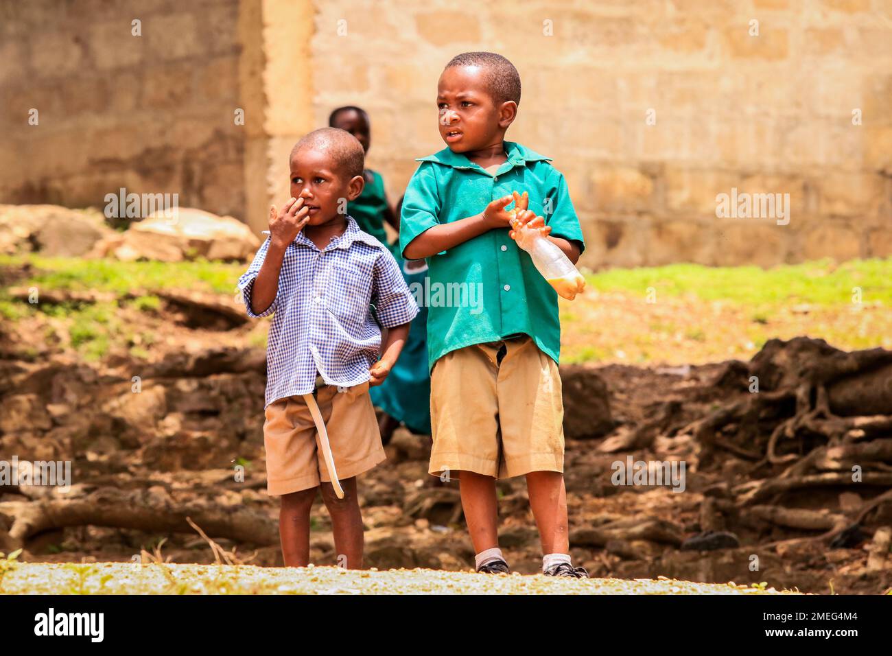 Amedzofe, Ghana - April 2022: African Pupils in Colorful School Uniform ...
