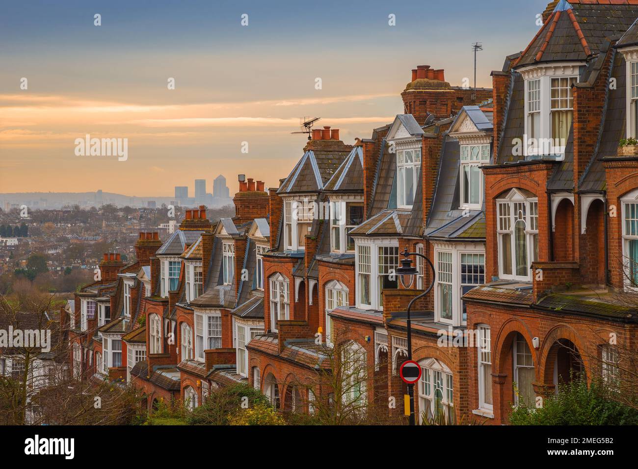 London, United Kingdom - Typical British brick houses on a cloudy ...