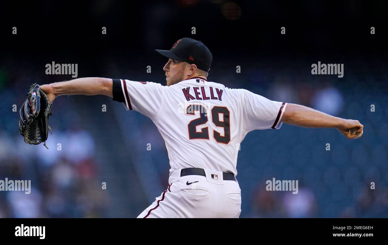 Arizona Diamondbacks starting pitcher Merrill Kelly throws a pitch against the Miami Marlins ...