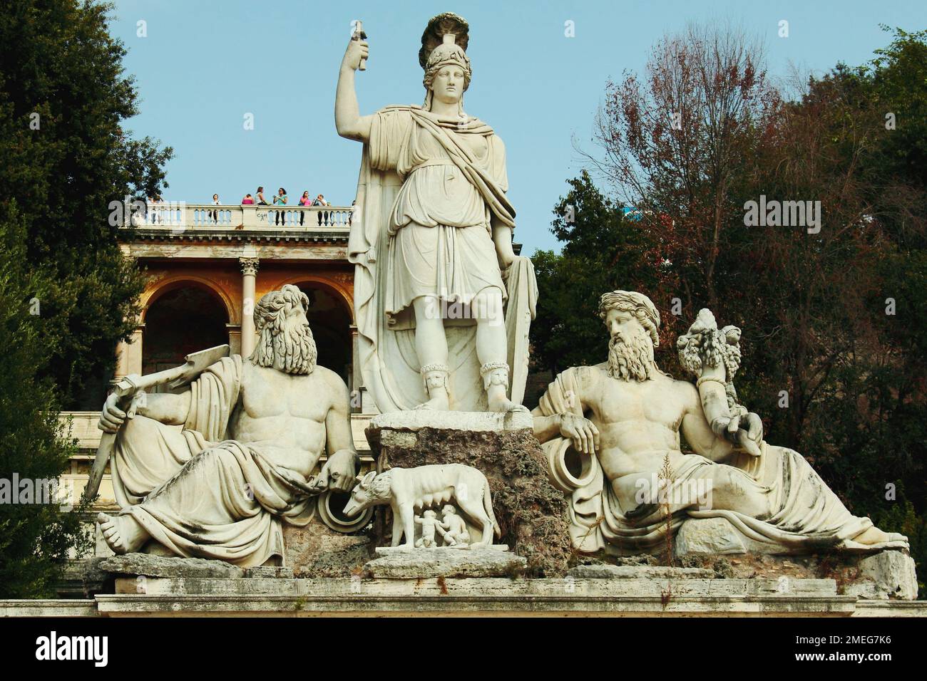Fountain of the goddess of Rome Dea Roma and Pincio terrace in the ...