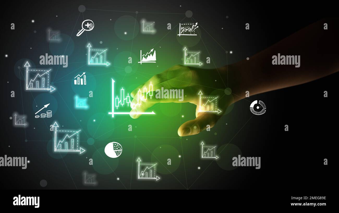 Businessman finger touching on screen multimedia interface with hand ...