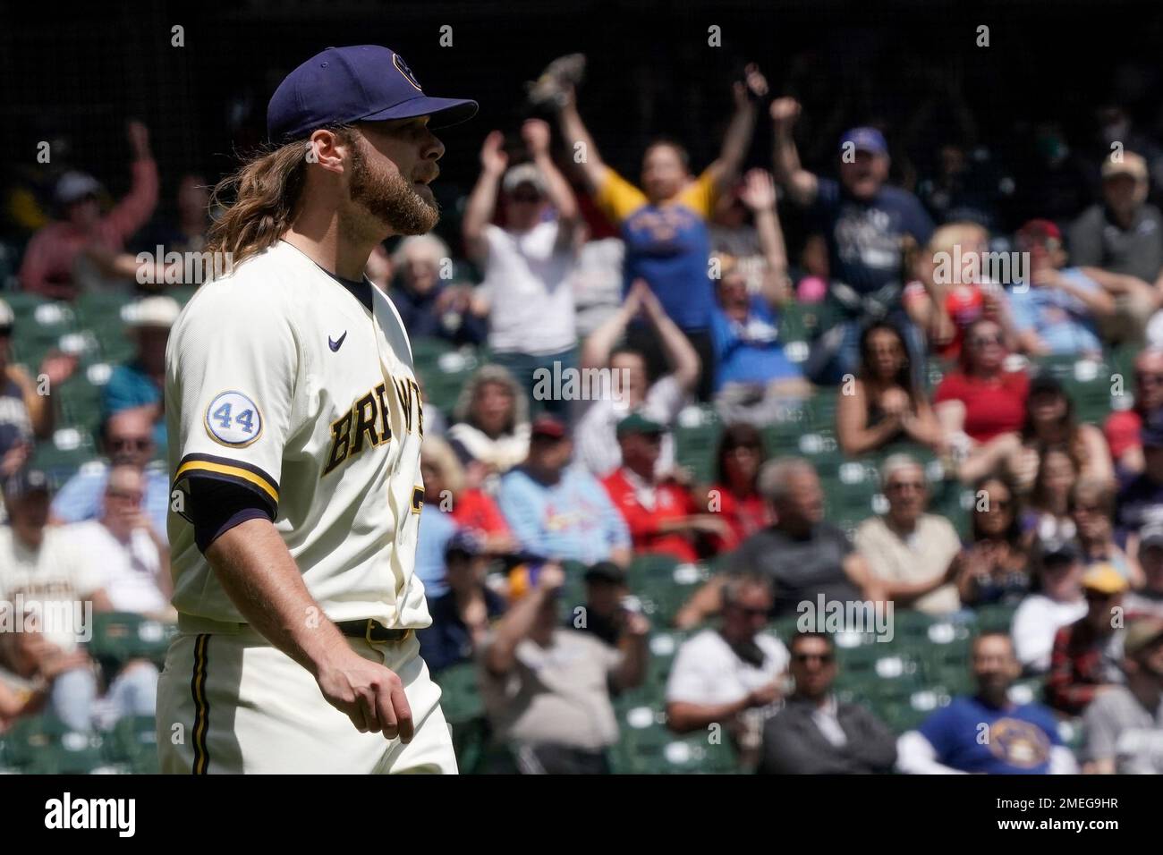 Fans react after Milwaukee Brewers starter Corbin Burnes strikes out St ...