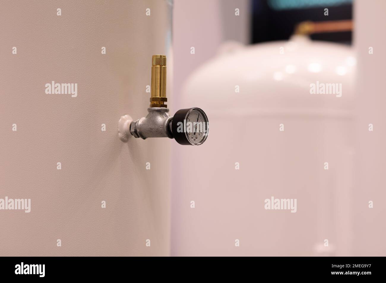 Medical oxygen tanks with analog pressure gauge. Selective focus Stock ...