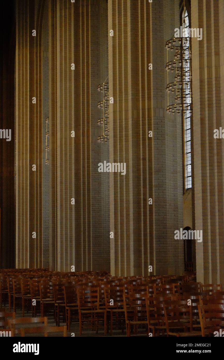 A vertical shot of the interior of the old historic church walls Stock ...