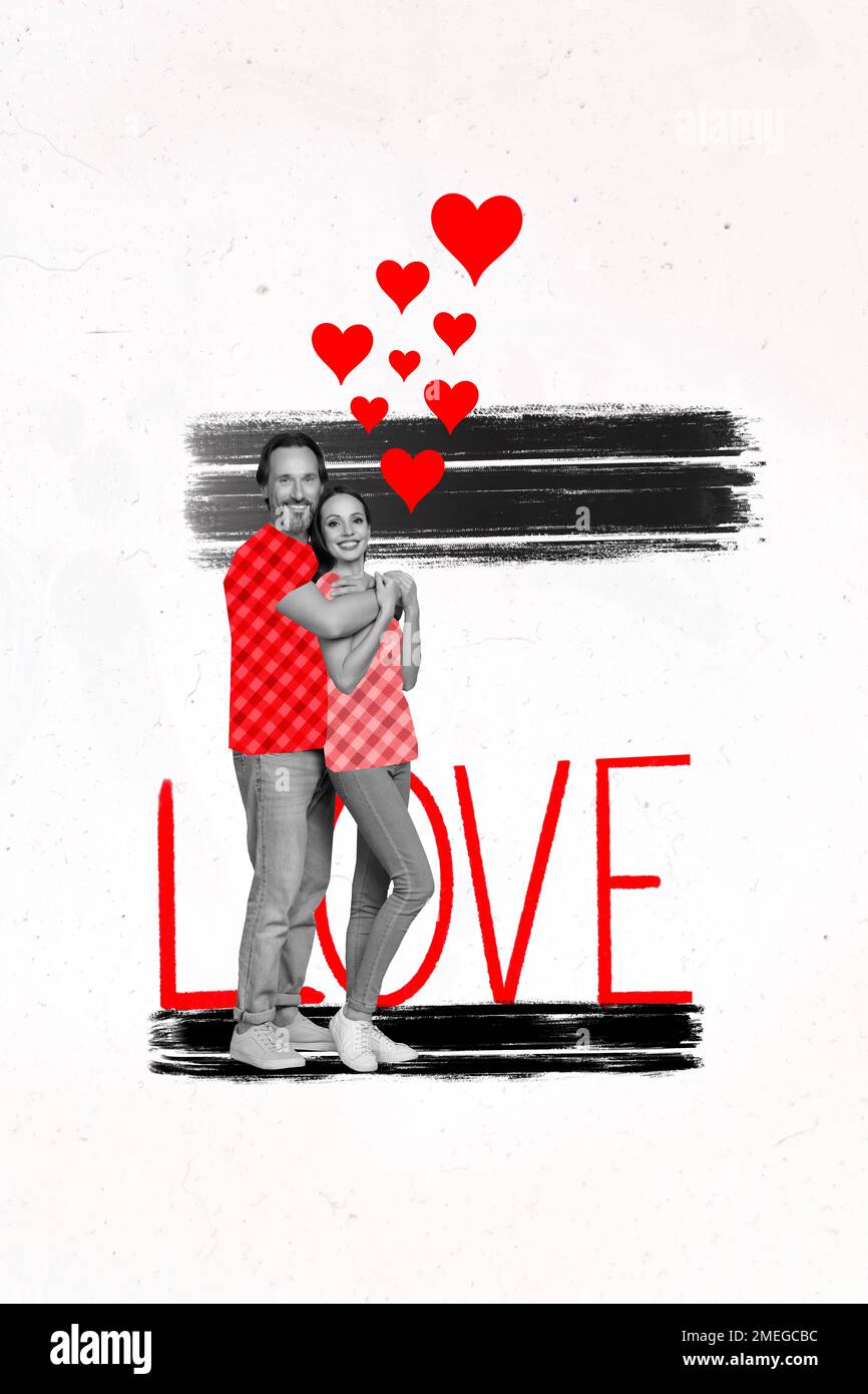 Vertical collage picture of two lovely partners black white effect ...